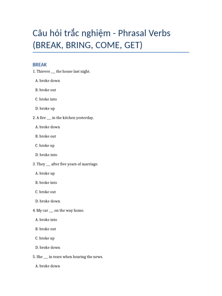 TracNghiem Phrasal Verbs Full | PDF | Chess Theory | Chess