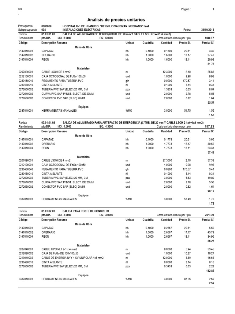 10 APU Electricas | PDF | Ingeniería de Edificación | Ingeniería Química
