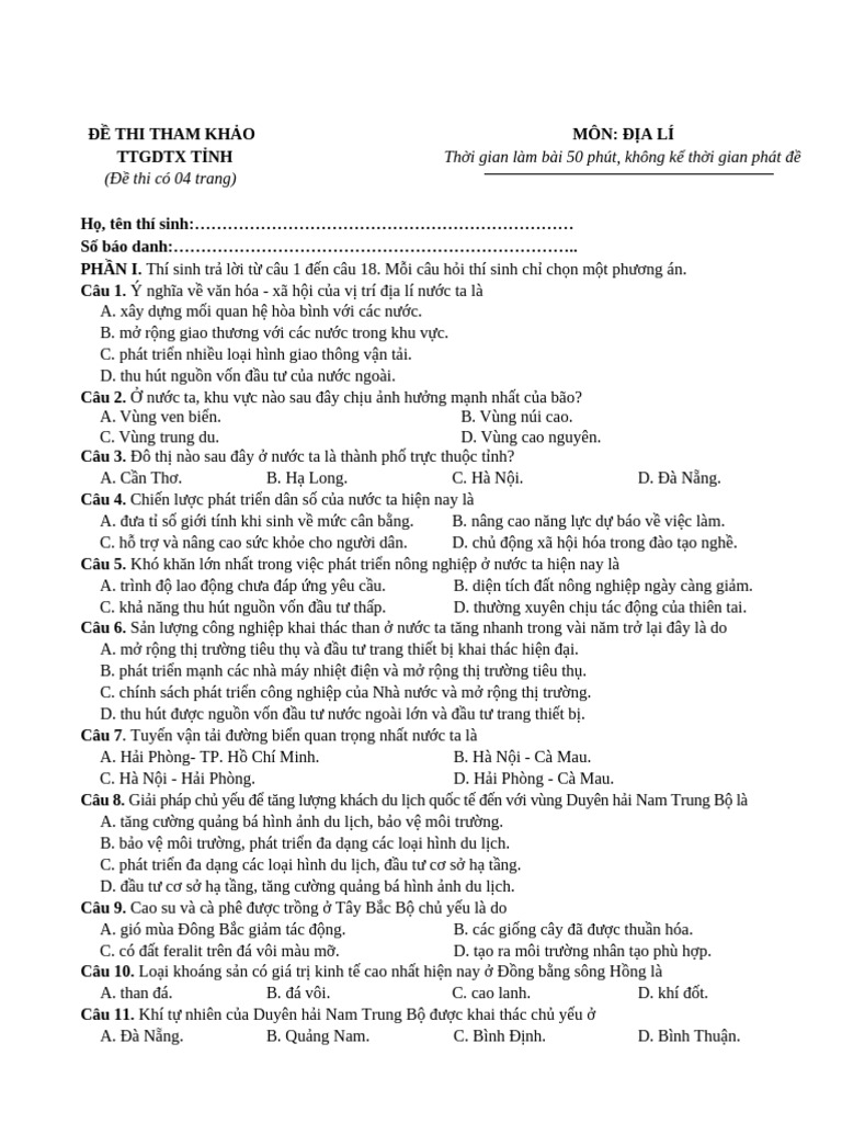 Đề Tham Khao Ttgdtx Tỉnh | PDF
