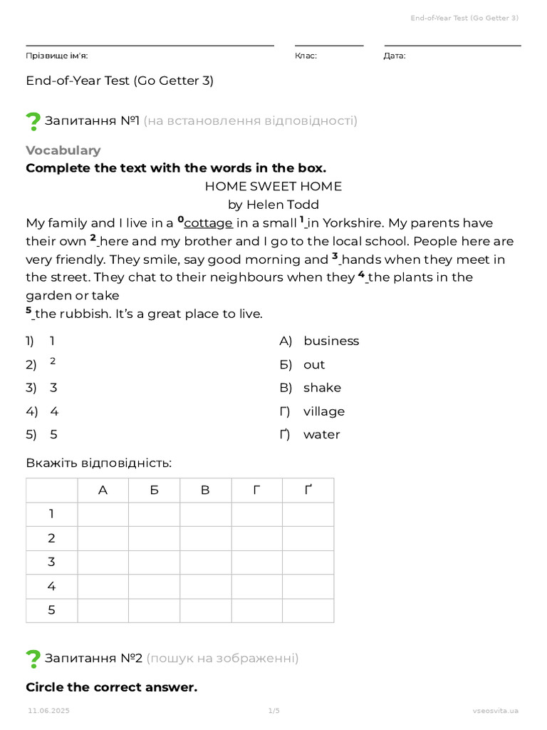 End of Year Test Go Getter 3 20250611 173033 | PDF