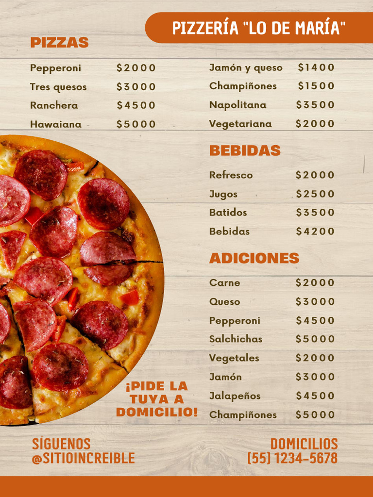 Menú Vertical de Pizzería Sencillo Rojo y Naranja | PDF
