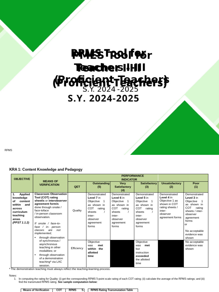 Annex A - PMES Tool For Proficient Teachers SY 2024-2025 | PDF ...
