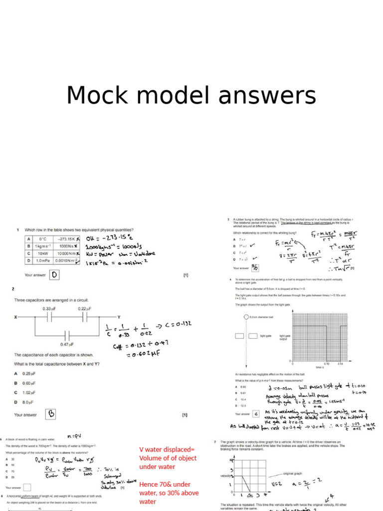 Physics Model Answers and Calculations | PDF | Capacitor | Metrology