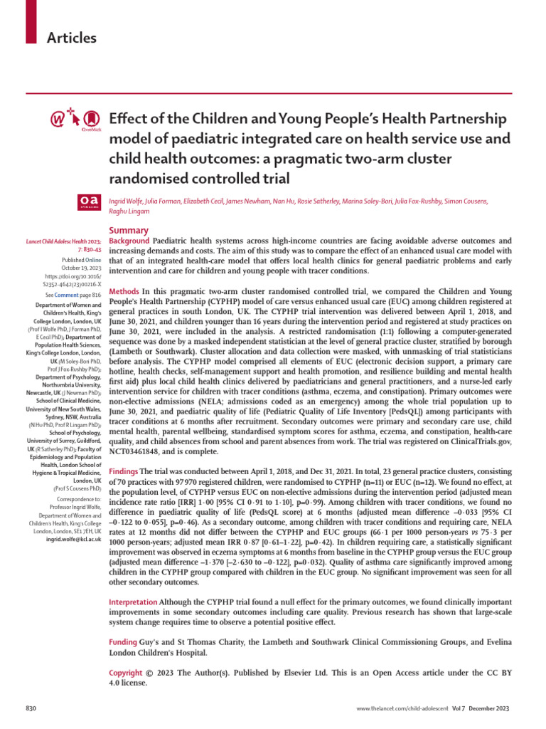 Effect of The Children and Young People's Health P | PDF | Randomized ...