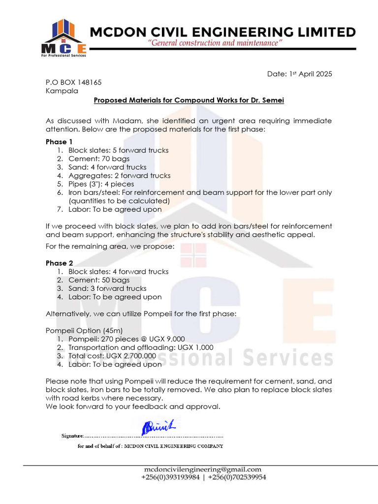 Proposed Materials For Compound Works For DR Semei | PDF