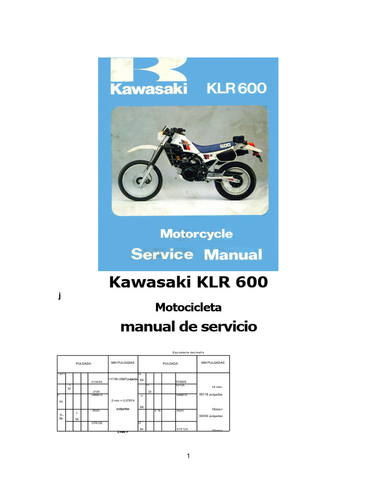 Manual de Taller Kawasaki KLR 600 B 1985 | PDF | Embrague | Tornillo