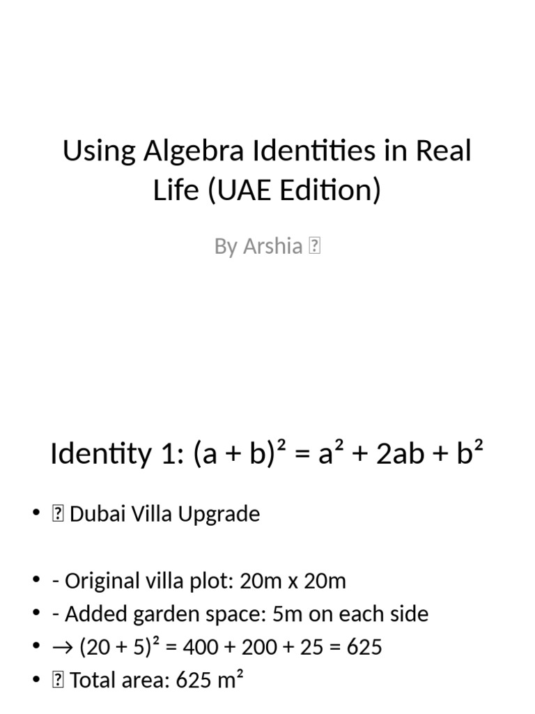 Real-Life Algebra Identities in UAE | PDF