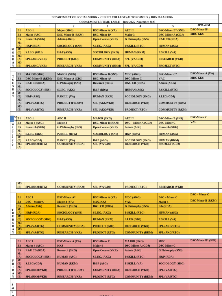 Time Table Odd Sem June 2024 - Nov 2024 Updated | PDF