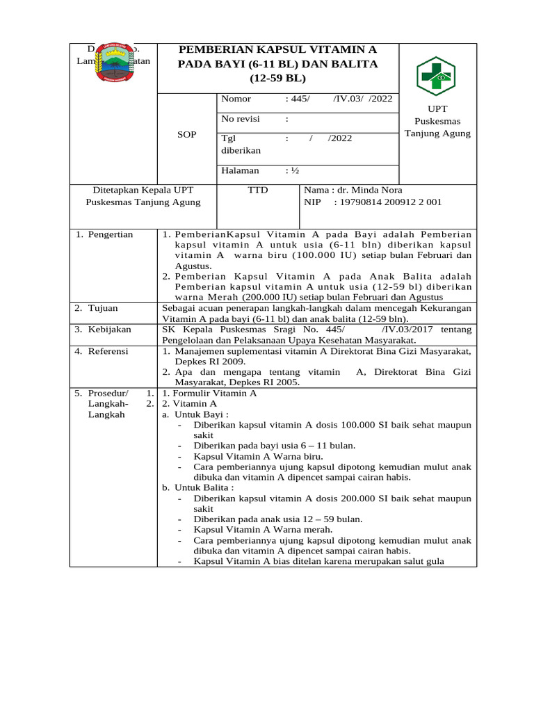 Sop Pemberian Vit A Fix | PDF