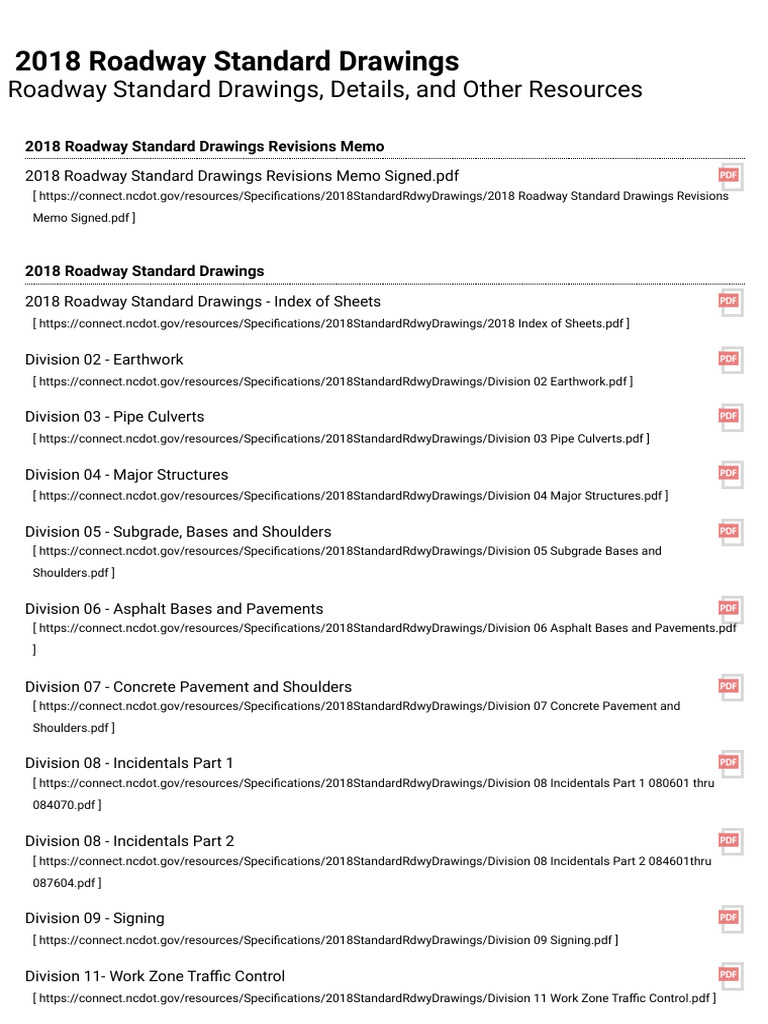 2018 NCDOT Roadway Standard Drawings | PDF | Road Surface | Transport ...