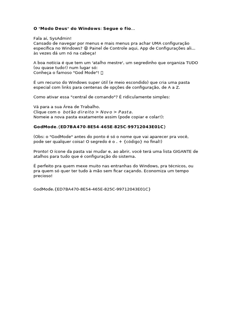 Ative o God Mode no Windows Fácil | PDF