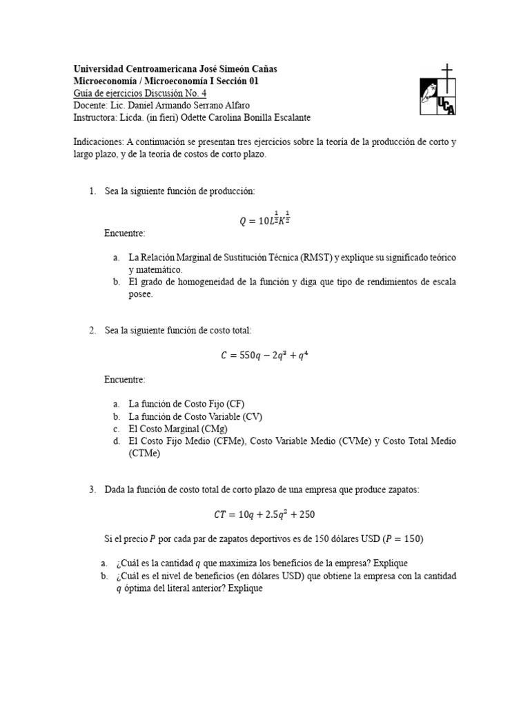 Guía de Ejercicios Discusión No. 4 | PDF