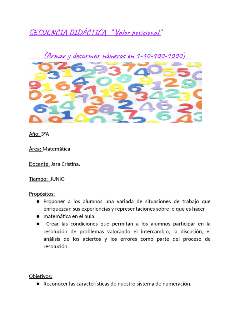 SECUENCIA DIDÁCTICA " Valor Posicional" | PDF | Dinero | Billete de banco