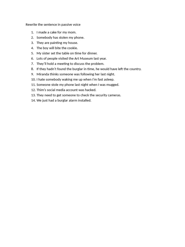 Rewrite The Sentence in Passive Voice | PDF