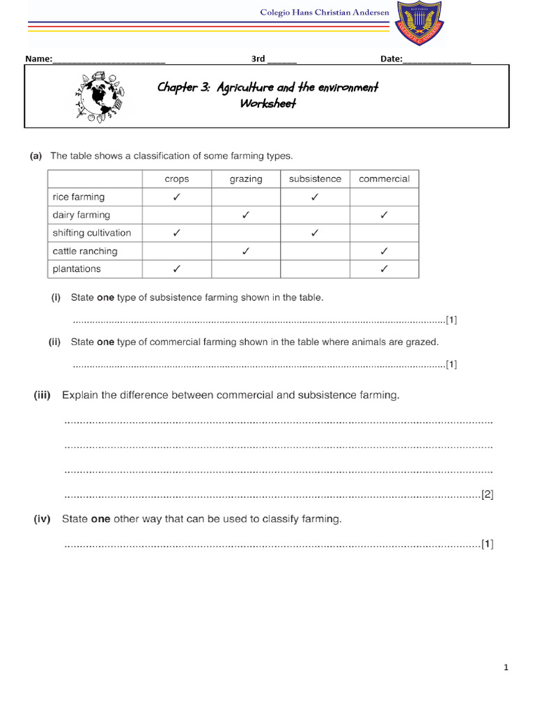 Em Worksheet #4 - Agriculture | PDF