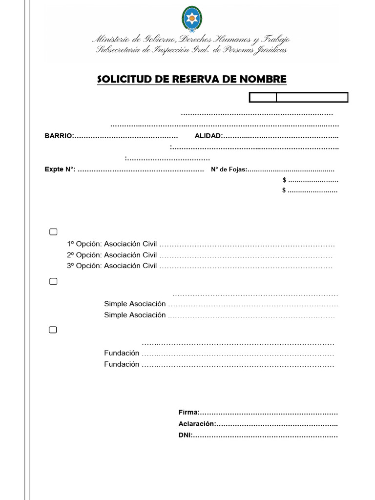 Formulario Reserva de Nombre | PDF