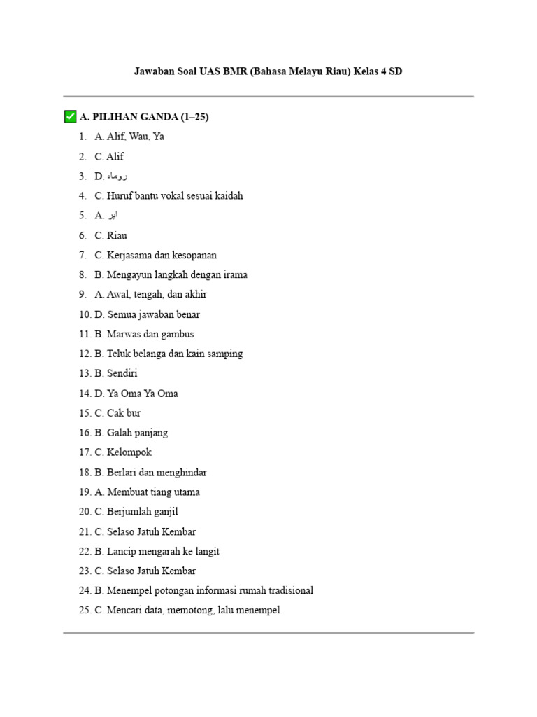 Jawaban Soal Uas Bmr Kelas 4 Sd | PDF