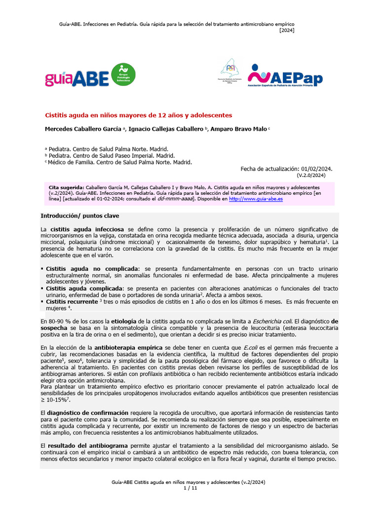 Cistitis Aguda en Adolescentes: Guía ABE 2024 | PDF | Infección del ...