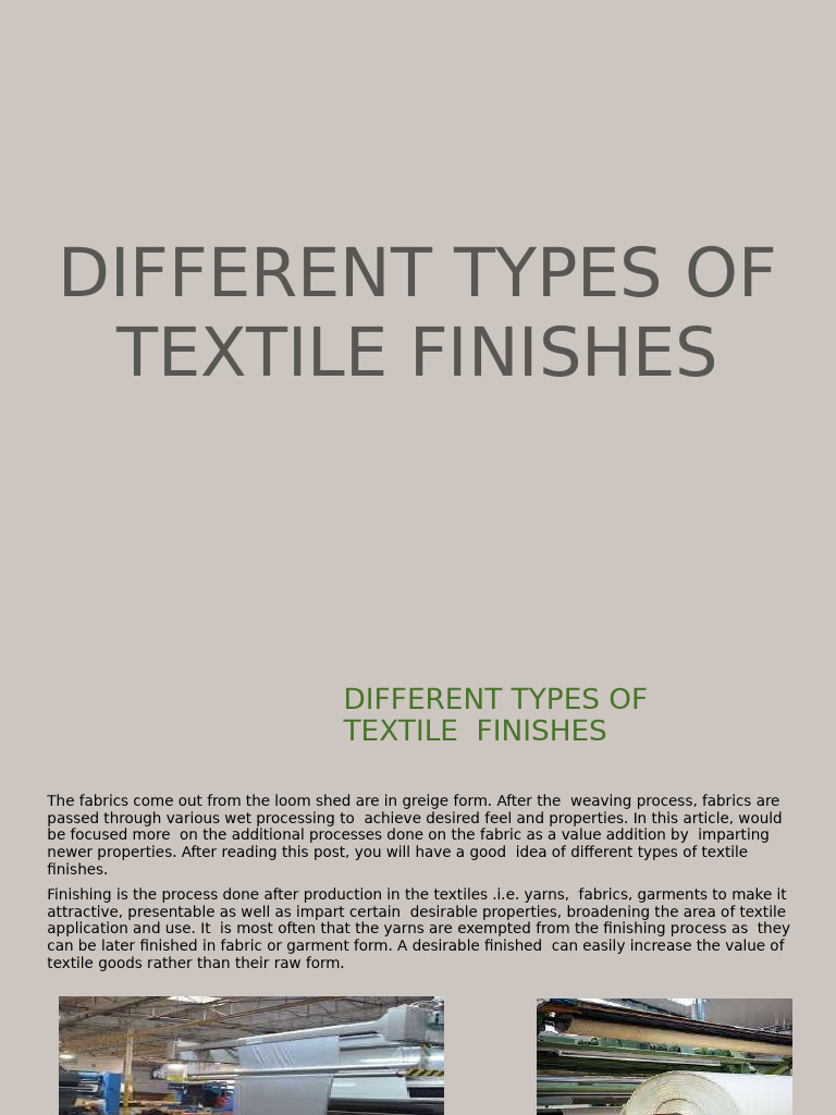 Textile Finishes Types | PDF | Textiles | Chemical Substances