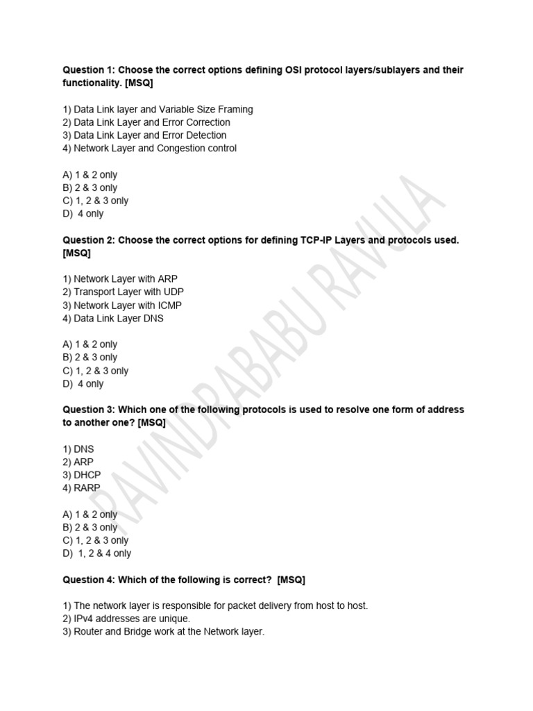 ISO OSI Layer Set-2 Questions | PDF | Computer Network | Internet Protocols