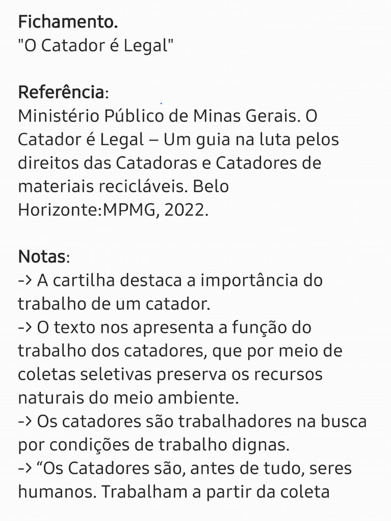 Fichamento - O Catador É Legal | PDF