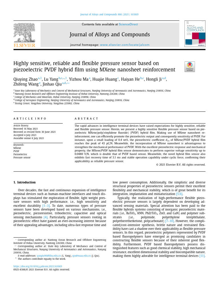 Highly Sensitive Reliable and Flexible Pressure Sensor Based On ...
