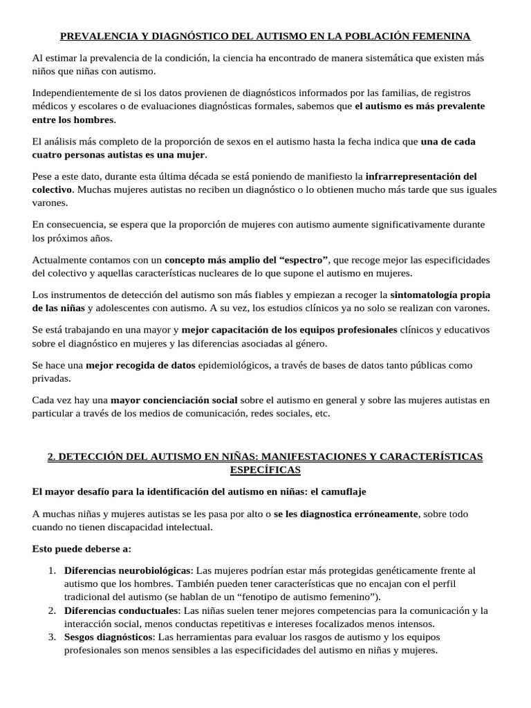 Diagnóstico del Autismo en Mujeres | PDF | Autismo | Autorregulación ...