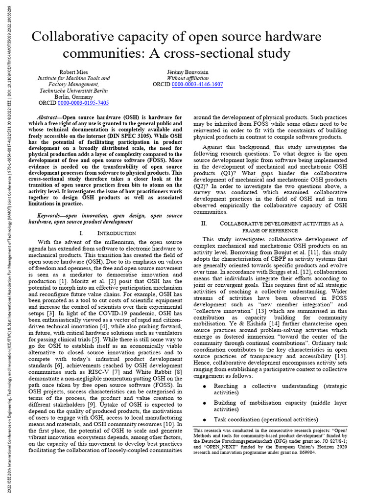 Collaborative Capacity of Open Source Hardware Communities A Cross ...