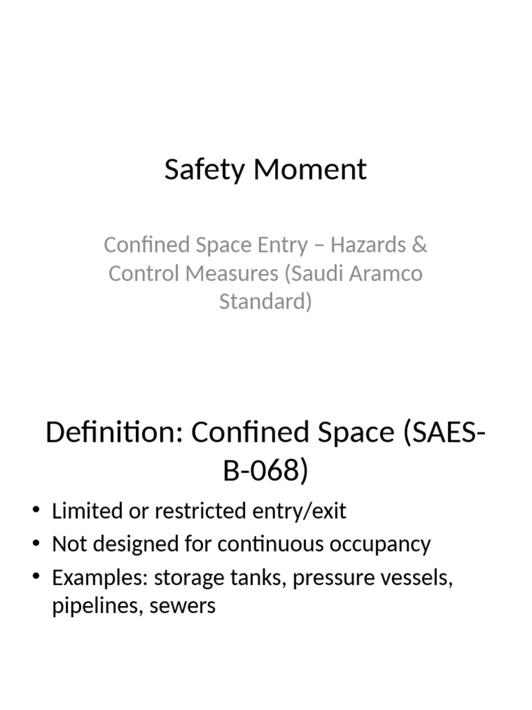 Confined Space Safety Aramco Presentation | PDF