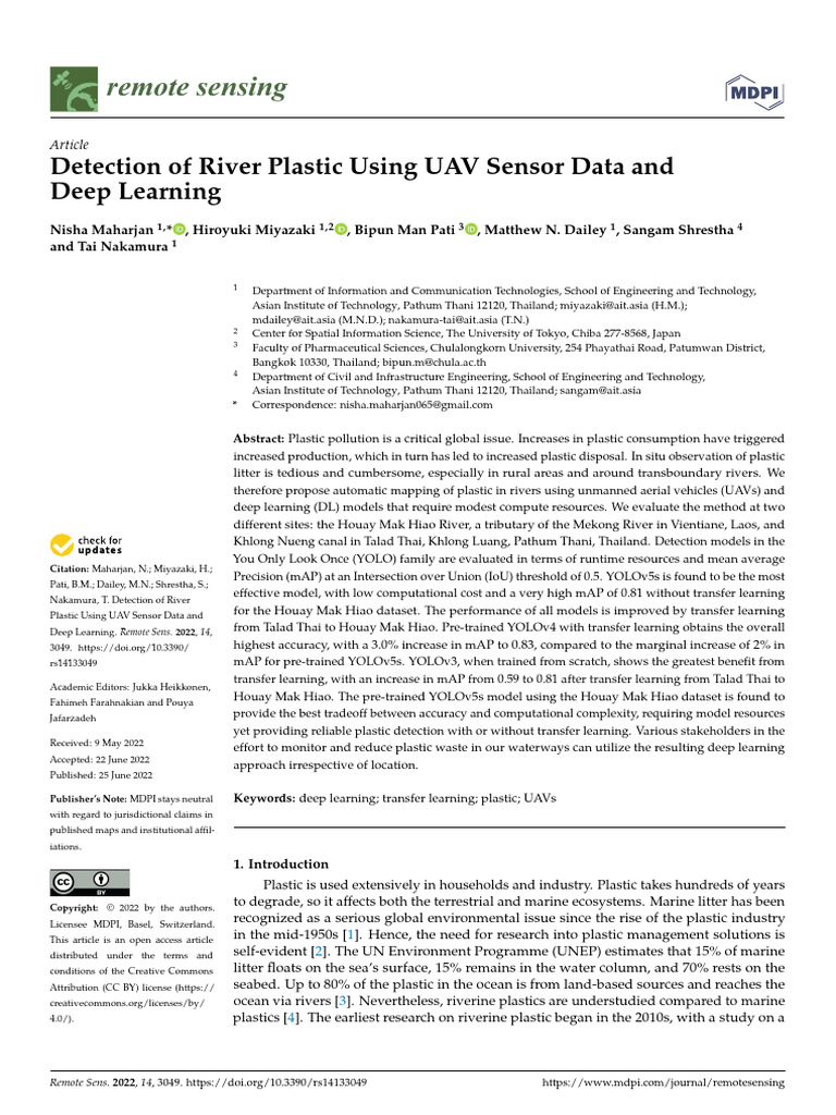 Detection of River Plastic Using UAV Sensor Data and Deep Learning ...