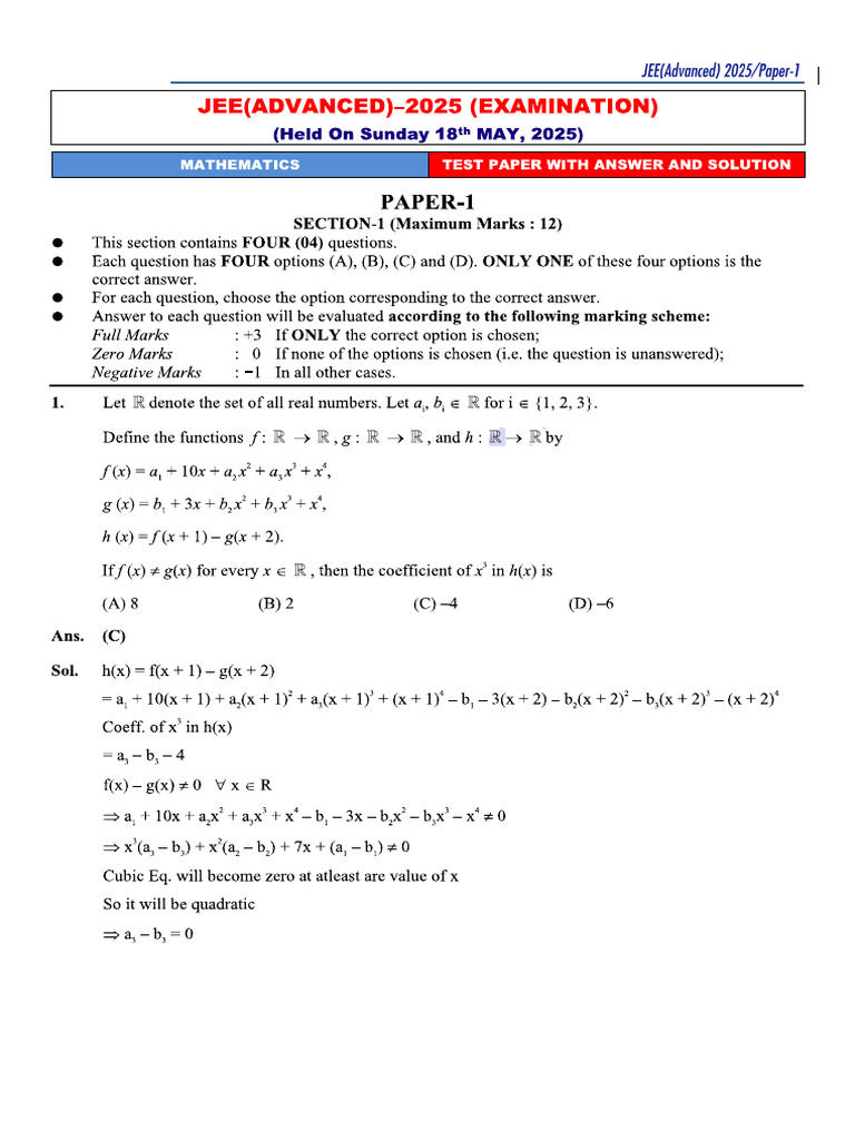 Mathematics Sol Paper 1 | PDF