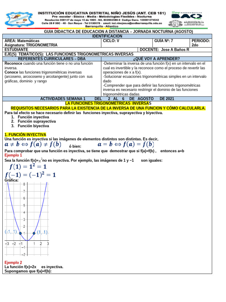 GUIA No 7 MATEM CICLO V AGOSTO | PDF | Función (Matemáticas) | Funciones trigonométricas