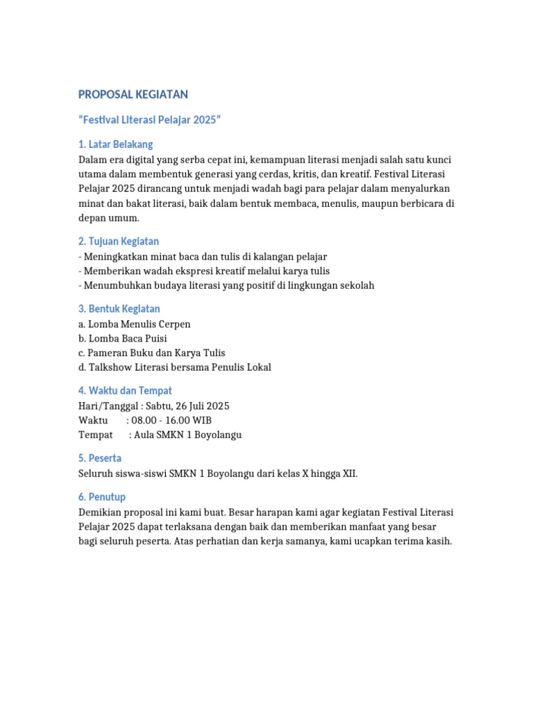 Proposal Festival Literasi 2025 | PDF