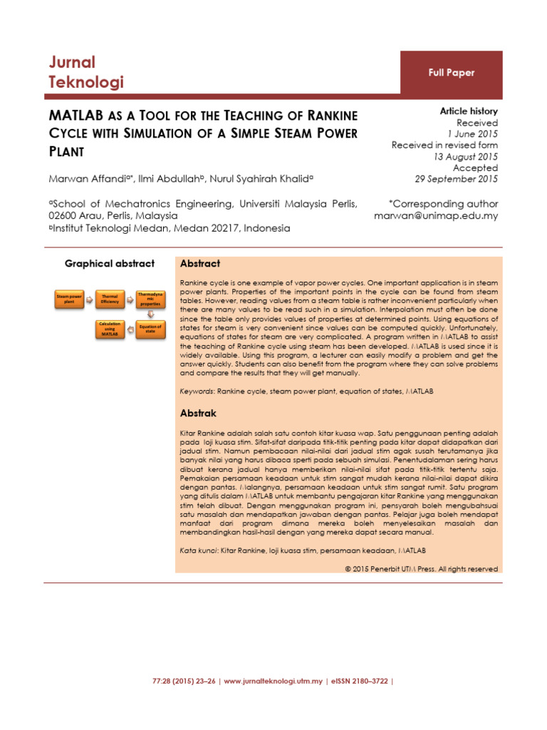 Jurnal Teknologi: Matlab T T R C S S S P P | PDF | Steam | Thermodynamics