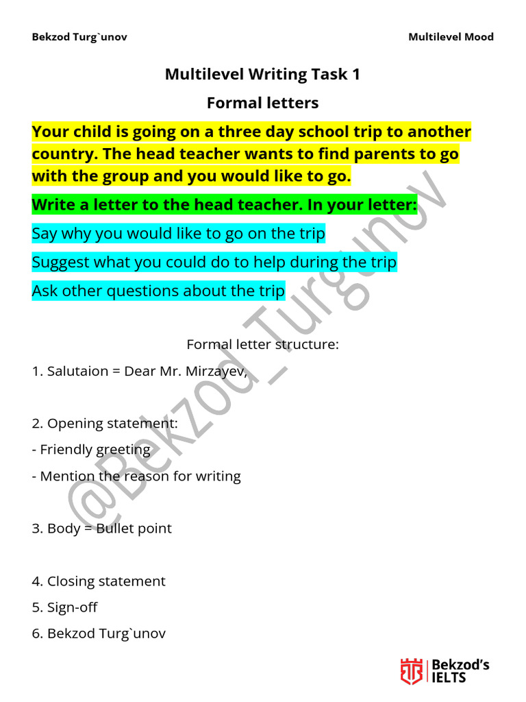 Multilevel Writing - Formal Letter | PDF