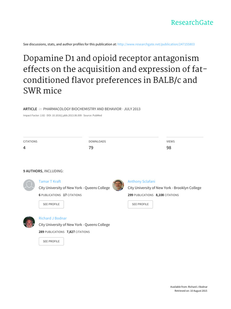 Kraft 2013 Pharmacol Biochem Behav | PDF | Receptor Antagonist