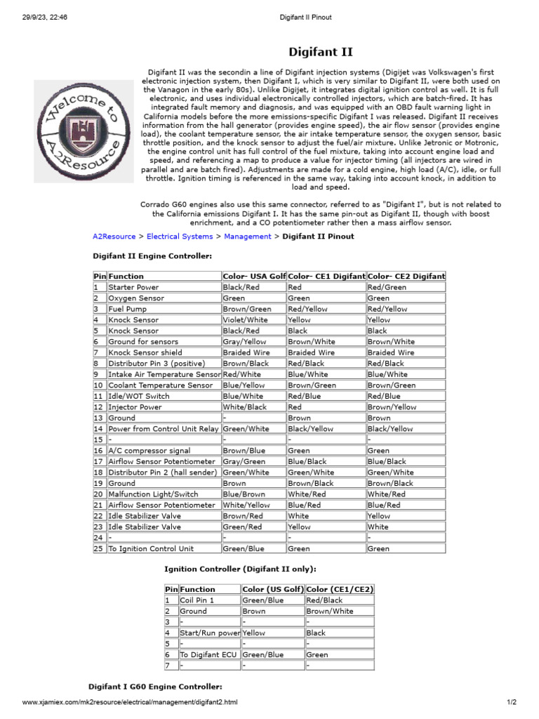 Digifant II Pinout | PDF | Internal Combustion Engine | Energy Technology