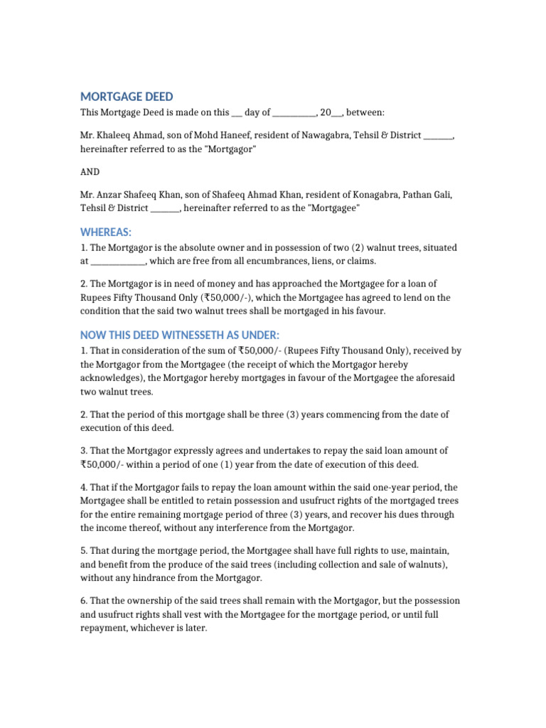 Mortgage Deed Walnut Trees | PDF | Mortgage Law | Real Estate
