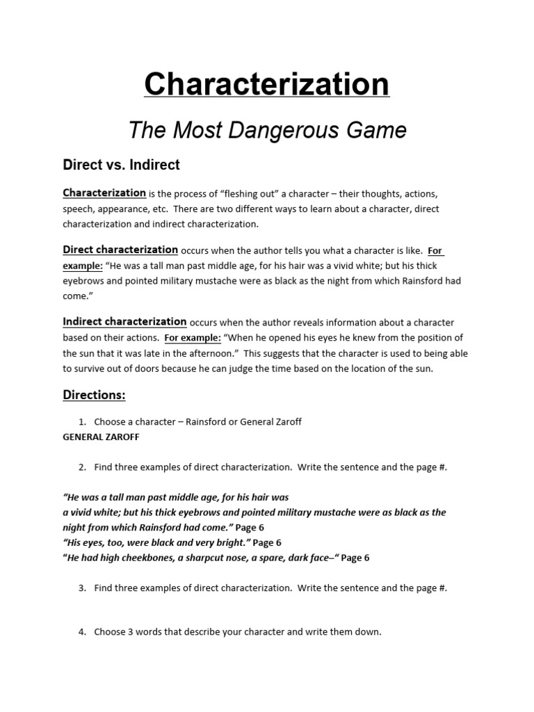 Characterization in The Most Dangerous Game | PDF