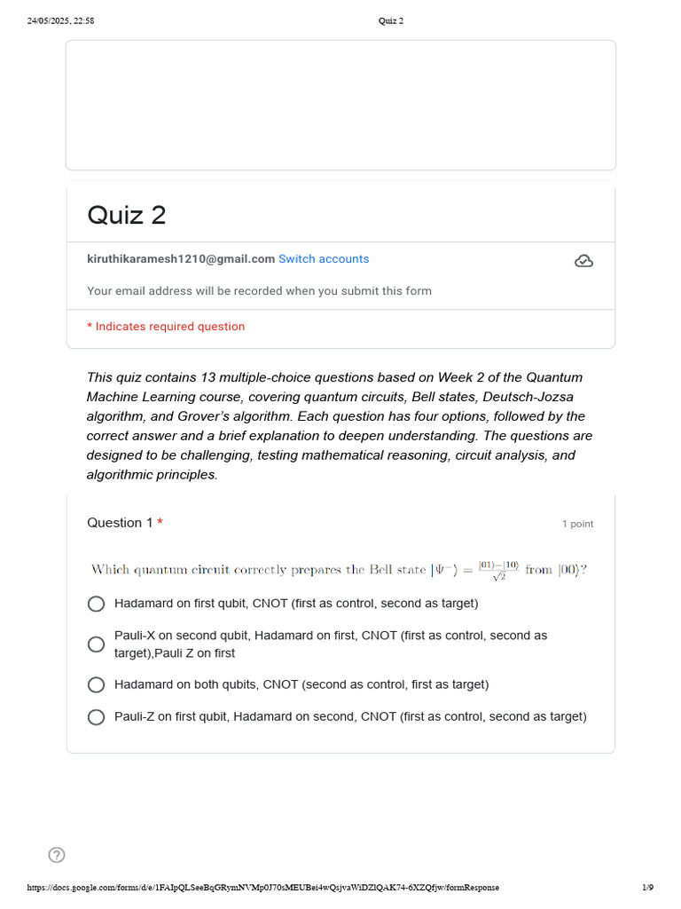 Quiz 2 | PDF | Quantum Mechanics | Theoretical Physics