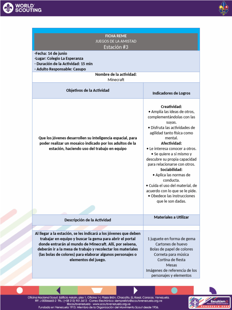 Ficha REME Estacion#3Minecraft Actualizado2 | PDF