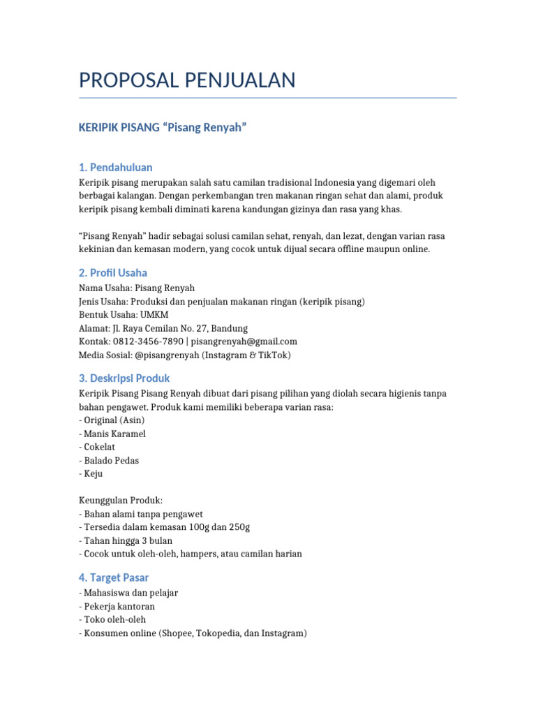 Proposal Penjualan Keripik Pisang - Pisang Renyah | PDF