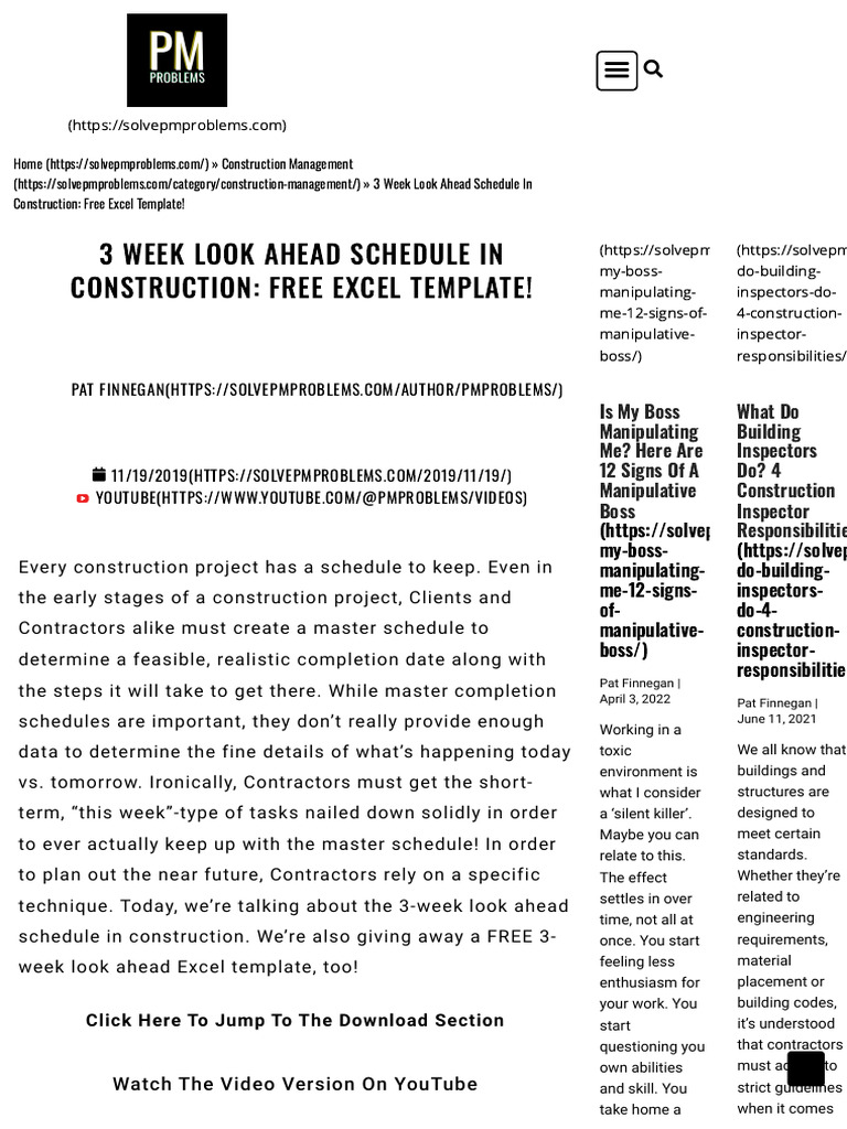 3 Week Look Ahead Schedule in Construction Free E | PDF