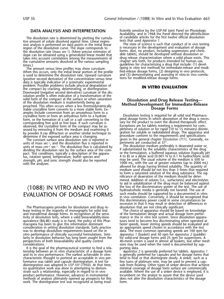 Usp 1088 in Vitro and in Vivo Evaluation of Dosage Forms | PDF ...