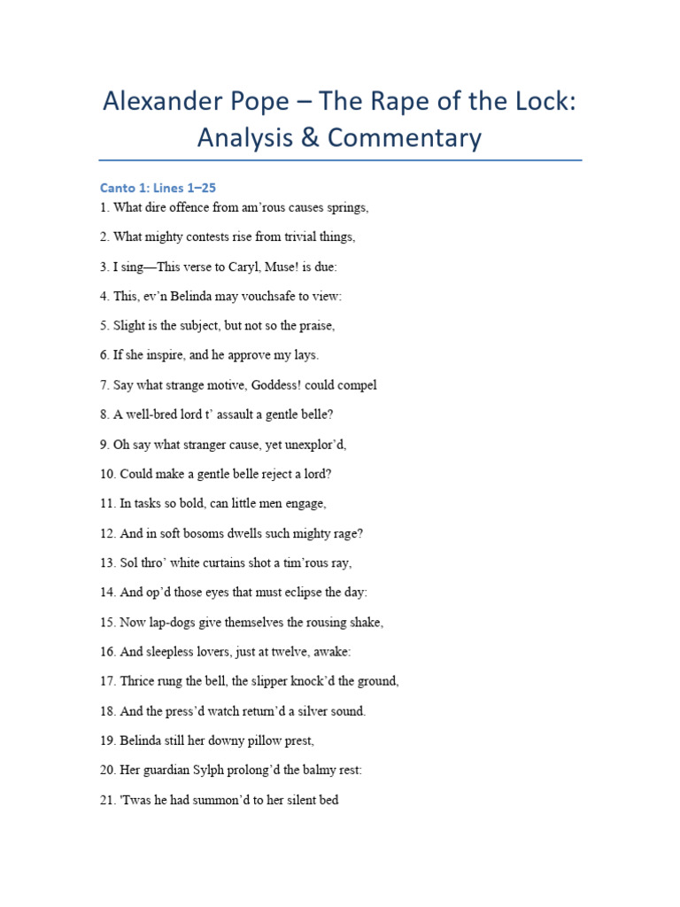 The Rape of The Lock Analysis | PDF