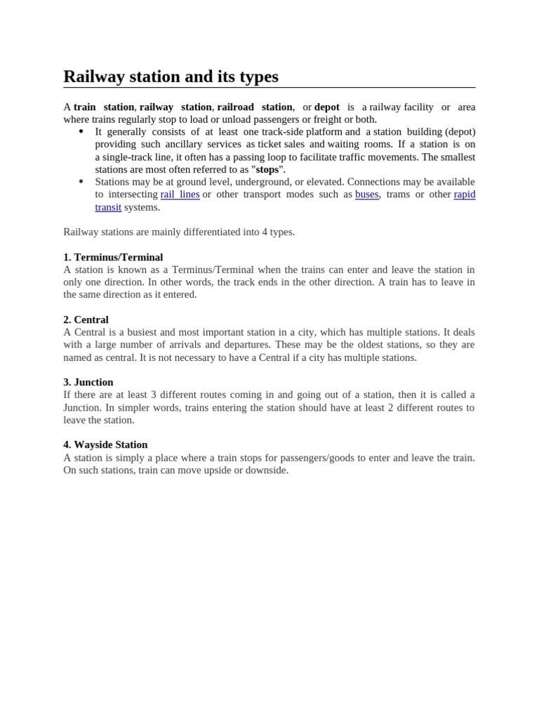 Types of Railway Stations Explained | PDF