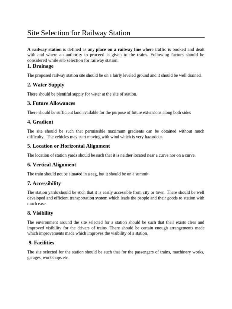 Key Factors for Railway Station Site Selection | PDF