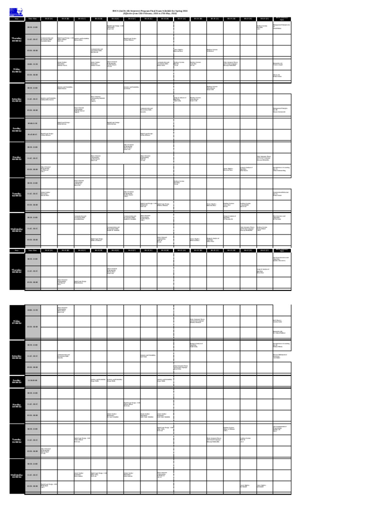 BSCS (1st & 2nd Years Semester) Program Classes Schedule For Spring 2024 | PDF | Mathematics ...
