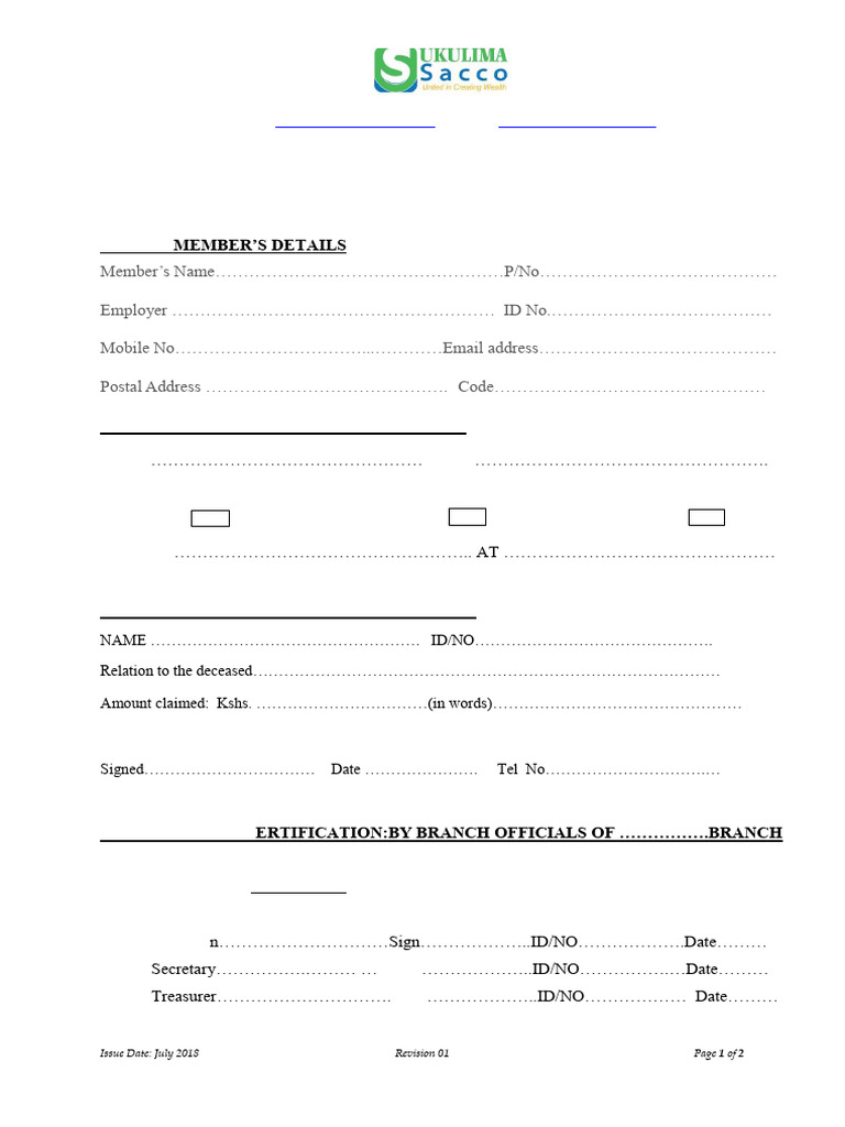 Benevolent Claim Form for Death | PDF