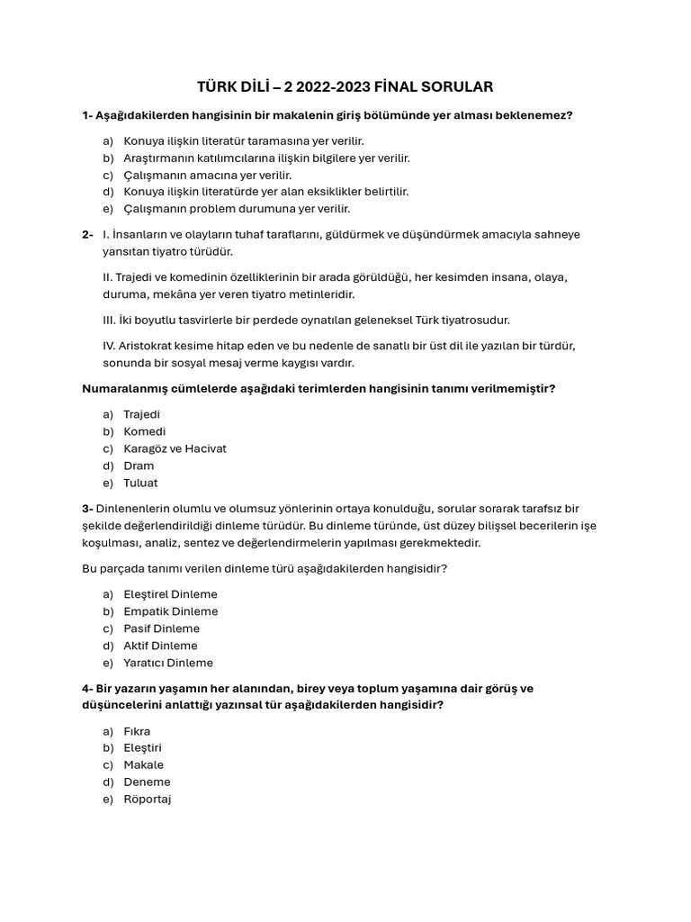 Türk Dili 2 Final-1 | PDF